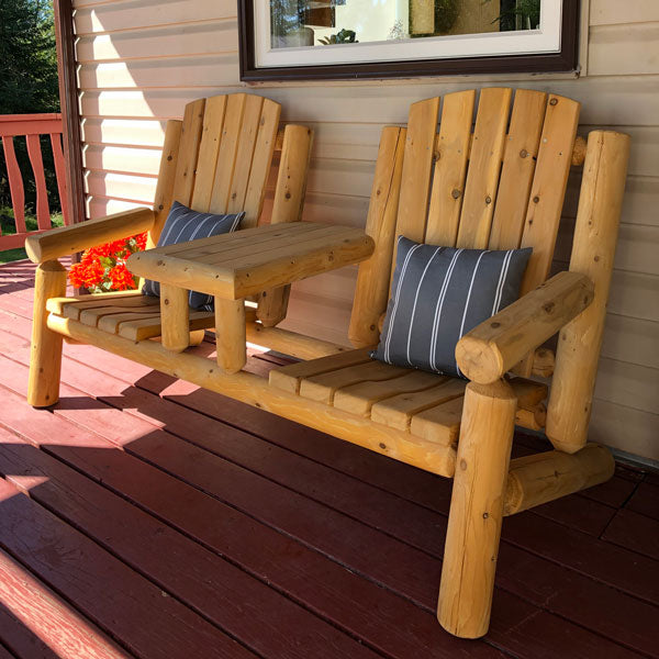 Adirondack Log Gossip Bench with Table – Chillish